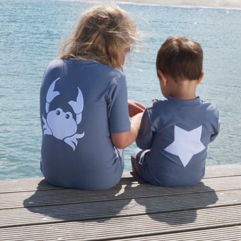 Noe STAR sunsuit S/S - midnight-fog - Petit Crabe