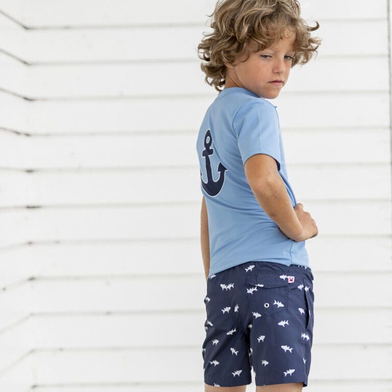 Boardie Swim Shorts - blue-ocean-fish - Petit Crabe