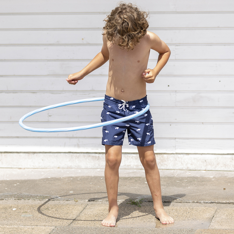 Boardie Swim Shorts - blue-ocean-fish - Petit Crabe