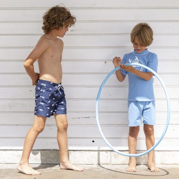 Boardie Swim Shorts - blue-ocean-fish - Petit Crabe