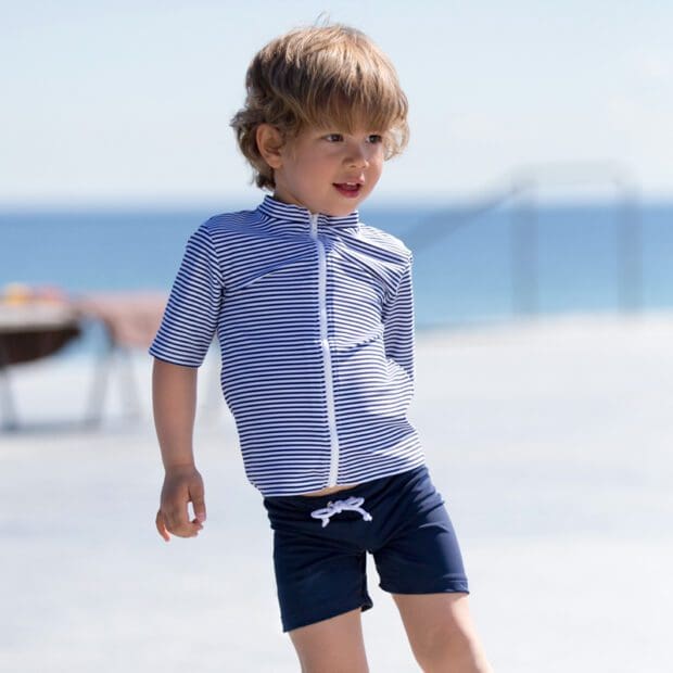 Fran Zipper swim shirt - pencil-stripes - Petit Crabe