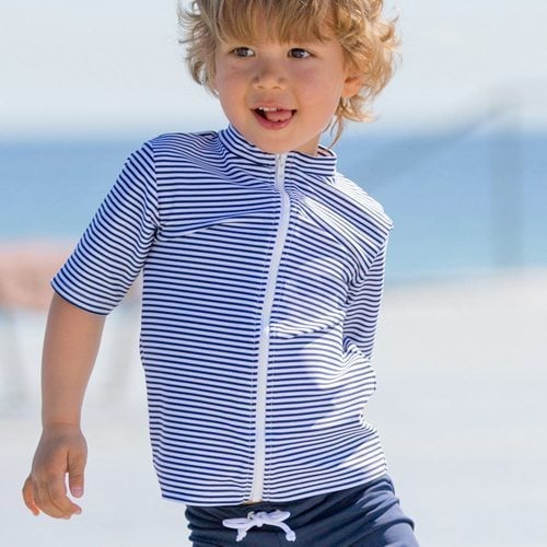 Fran Zipper swim shirt - pencil-stripes - Petit Crabe